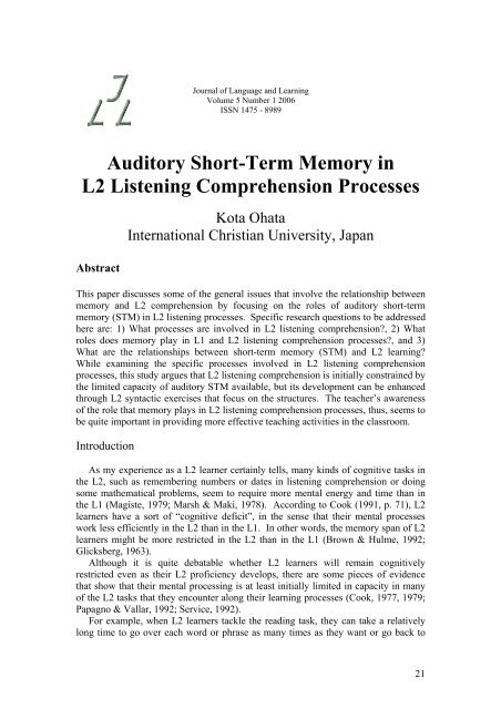 Auditory Short-Term Memory in L2 Listening Comprehension ...