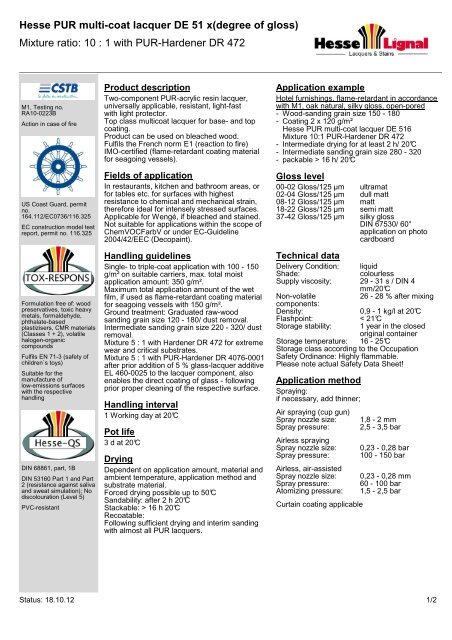 Hesse PUR multi-coat lacquer DE 51 x(degree of ... - Hesse Lignal