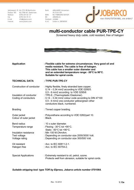 multi-conductor cable PUR-TPE-CY - Jobarco