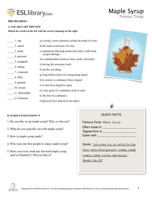 Maple Syrup - ESL Library Maple Syrup - ESL Library