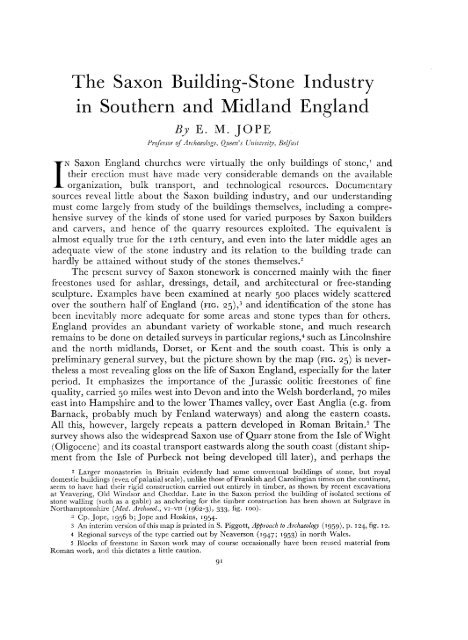 The Saxon Building-Stone Industry In Southern and Midland England
