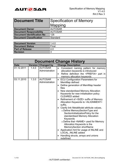 Specification of Memory Mapping - autosar