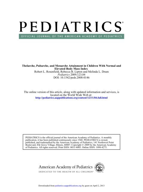 Thelarche, Pubarche, and Menarche Attainment in ... - Pediatrics