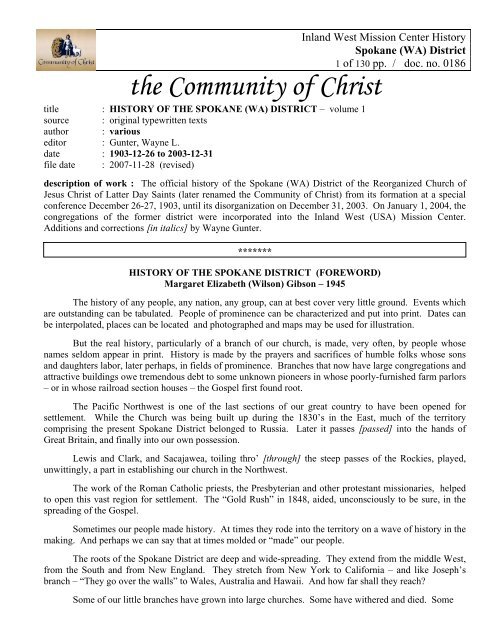 the Community of Christ - SAINTS' HISTORY CHANNEL