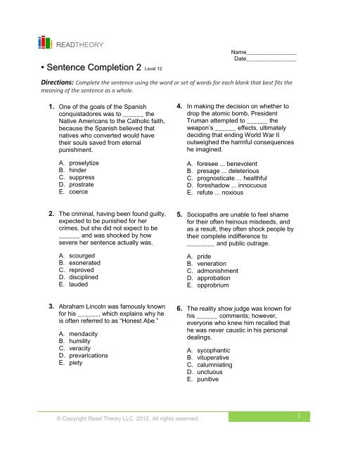 Sentence Completion 2 - English for Everyone