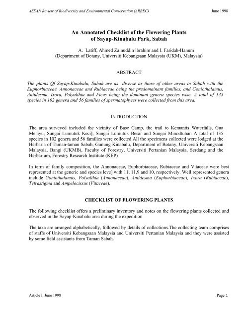 An Annotated Checklist of the Flowering Plants of Sayap-Kinabalu ...