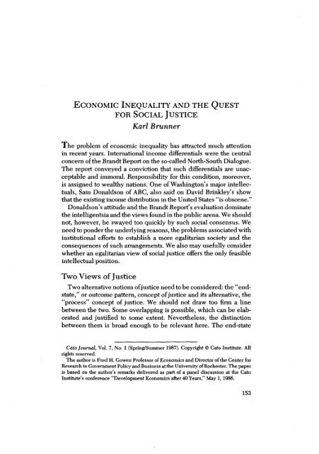 Economic Inequality And The Quest For Social Justice - Cato Institute