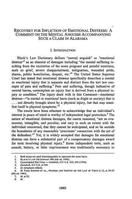 RECOVERY FOR INFLICTION OF EMOTIONAL DISTRESS A recovery-for-infliction-of-emotional-distress-a