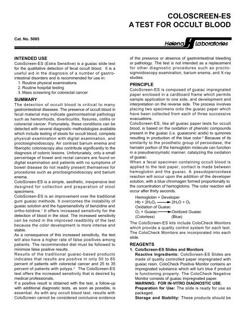 coloscreen-es a test for occult blood - Helena Laboratories