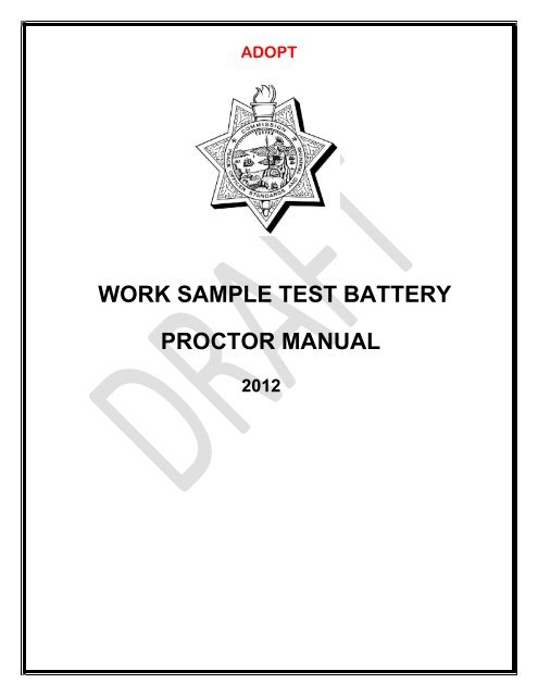 work sample test battery proctor manual - Commission on Peace ...