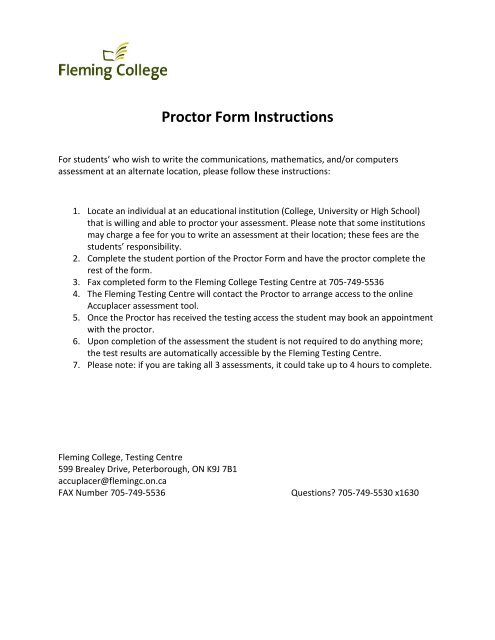 Proctor Form Instructions - Fleming College