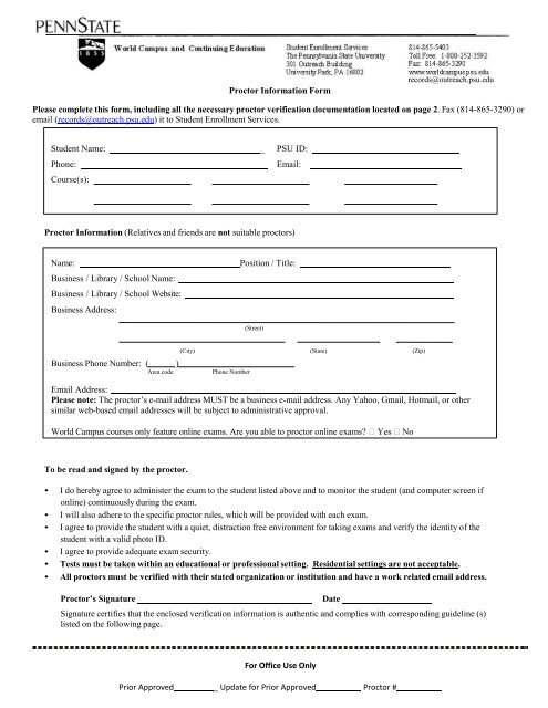 complete a Proctor Information Form - Penn State World Campus