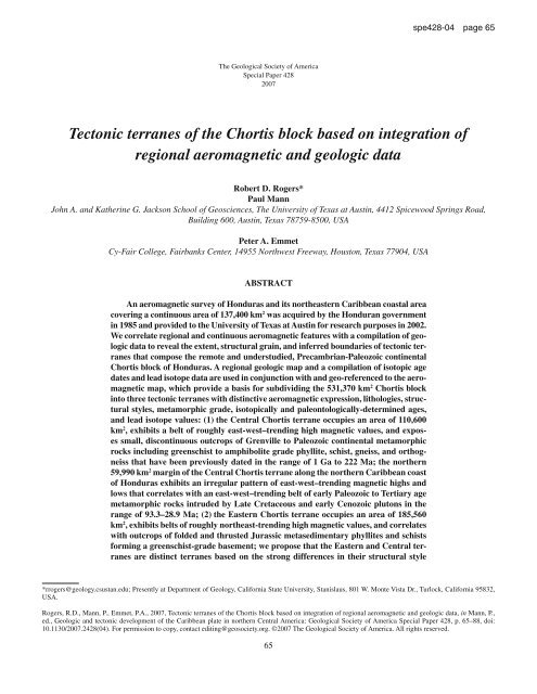 Tectonic terranes of the Chortis block based on integration - Geology