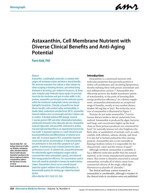 Astaxanthin, Cell Membrane Nutrient with Diverse Clinical Benefits ...