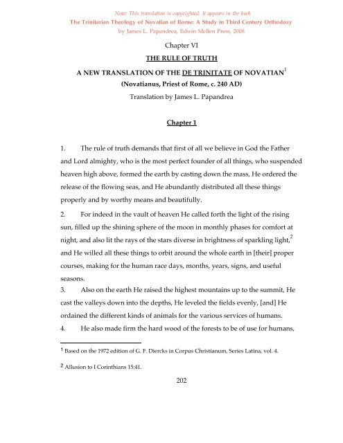 Novatian Translation - Novatian of Rome: De Trinitate