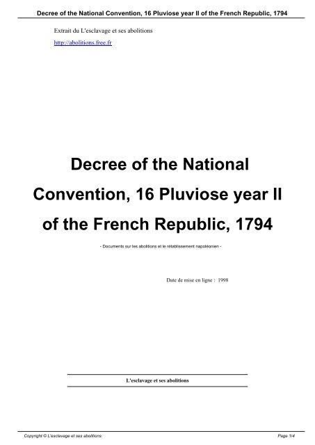 Decree of the National Convention, 16 Pluviose year II of the French ...