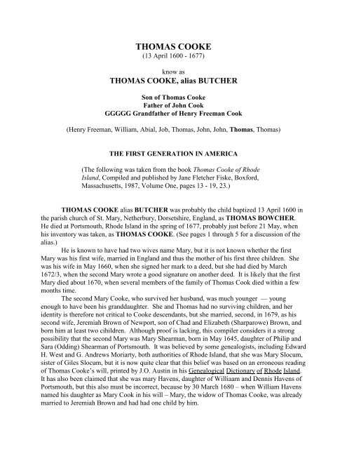 Thomas Cooke - Our Family Genealogy Pages