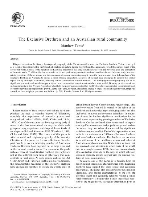 The Exclusive Brethren and an Australian rural community
