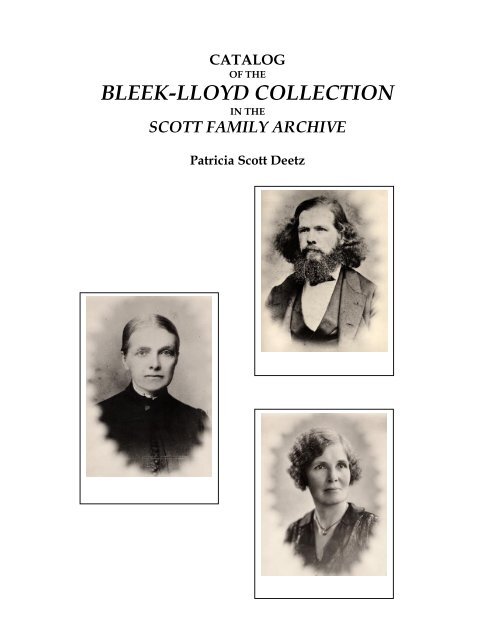 Bleek Lloyd Catalog - Historical Archaeology and Public Engagement
