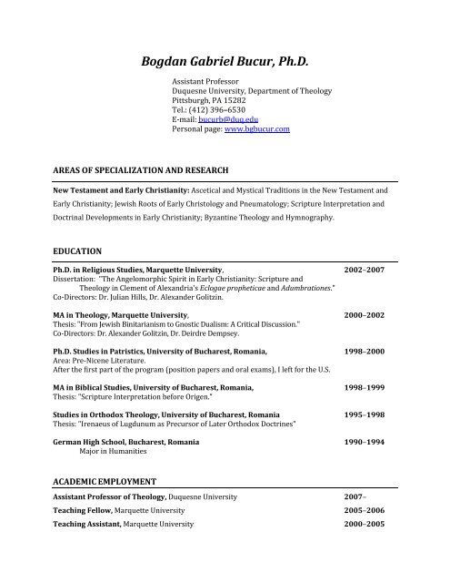 to view my c.v. in PDF - bogdan g. bucur, ph.d.