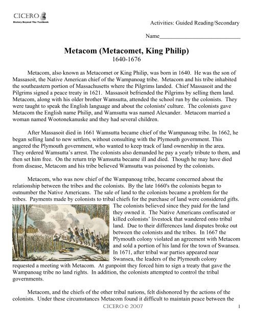 Metacom (Metacomet, King Philip) - MrWorshamsUSHistory