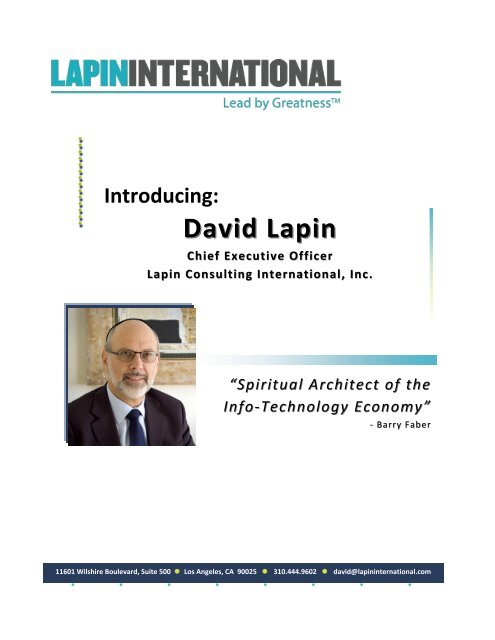 David Lapin (Revised 6-1-09) - Lapin International