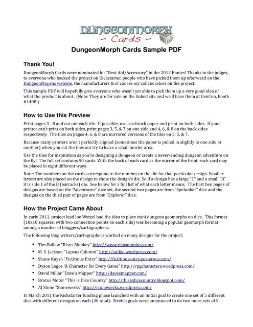 DungeonMorph Cards Sample PDF - DungeonMorphs