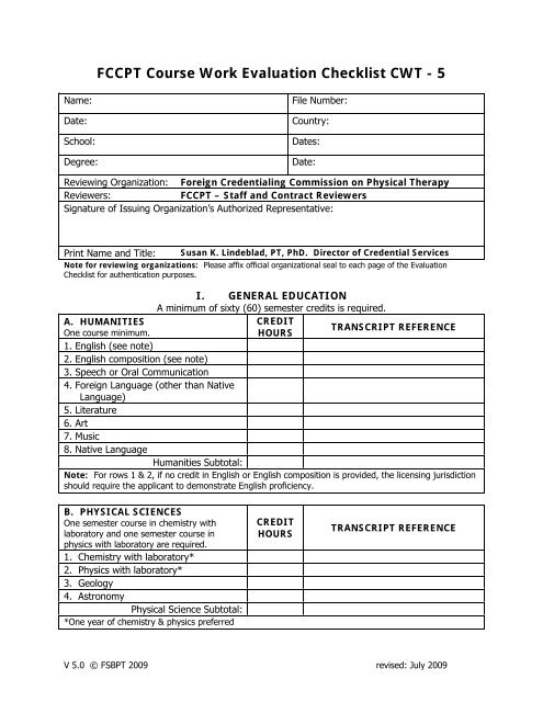 CWT - 5 - Foreign Credentialing Commission on Physical Therapy