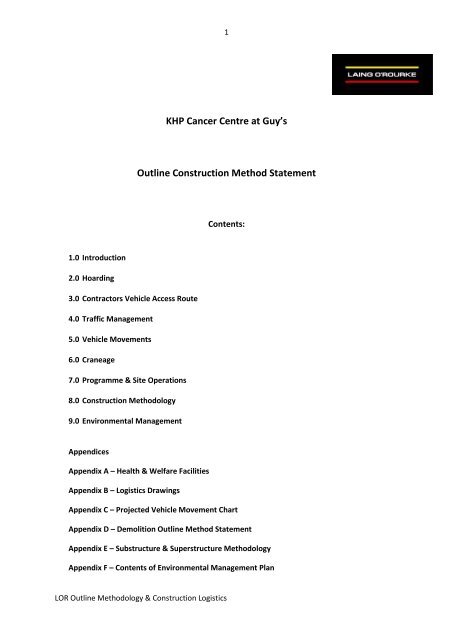 KHP Cancer Centre at Guy's Outline Construction Method Statement