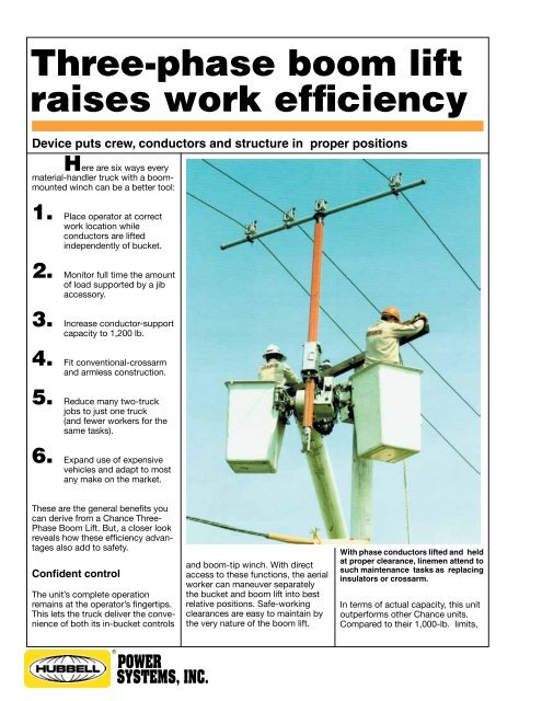 Three-phase boom lift raises work efficiency - Hubbell Power Systems