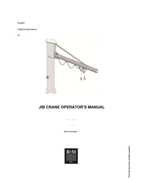 jib crane operator's manual - R&M Materials Handling equipment