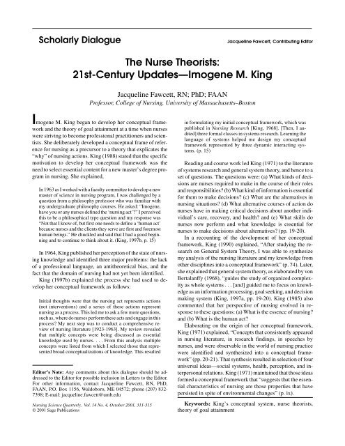The Nurse Theorists: 21st-Century Updates—Imogene M. King