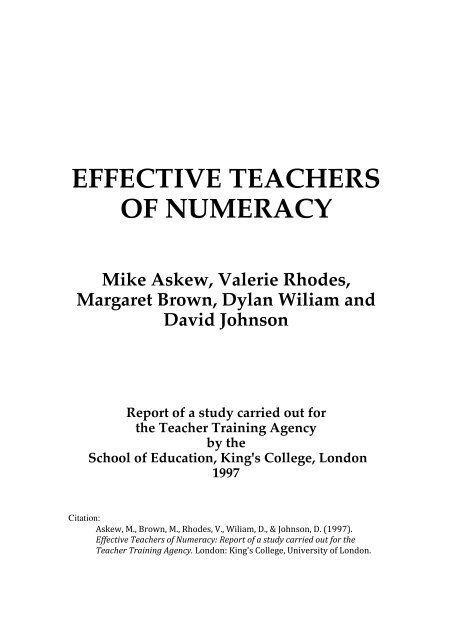 EFFECTIVE TEACHERS OF NUMERACY - Mike Askew