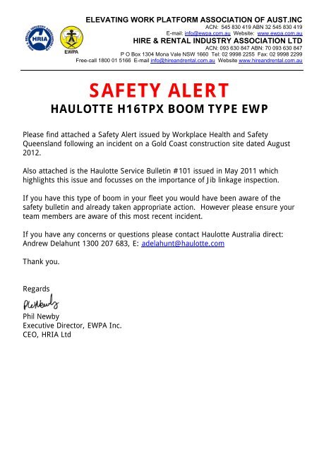 SAFETY ALERT Haulotte h16tpx boom type ewp - Vertikal.net