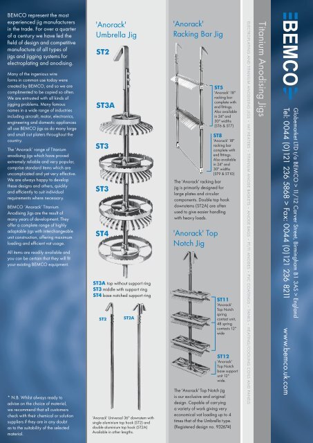 Titanium Anodising Jigs - Bemco - UK.com