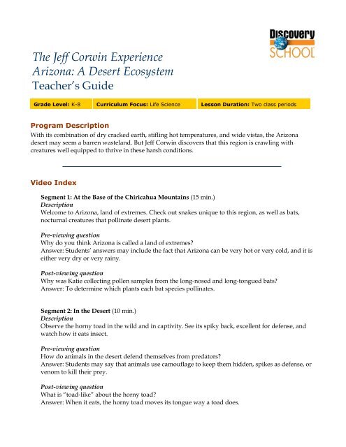 The Jeff Corwin Experience: Arizona: A Desert Ecosystem