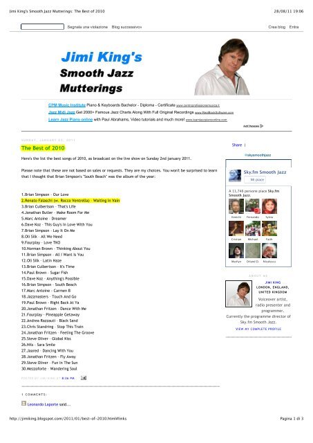 Jimi King's Smooth Jazz Mutterings: The Best of ... - Renato Falaschi