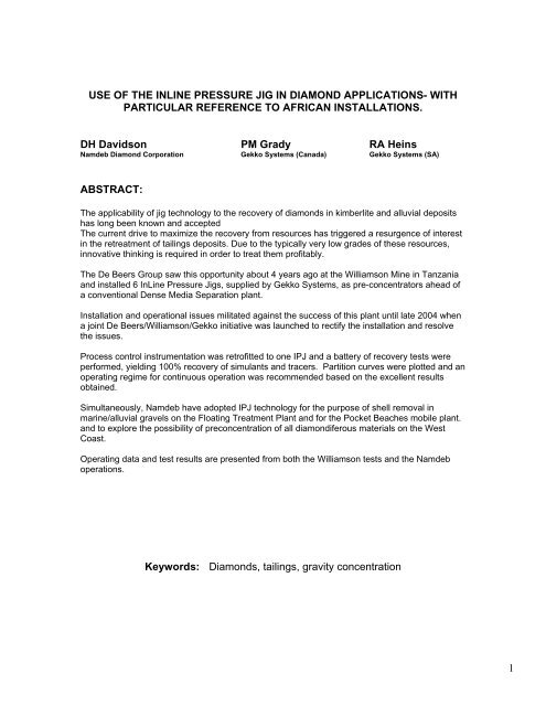 USE OF THE INLINE PRESSURE JIG IN ... - Gekko Systems