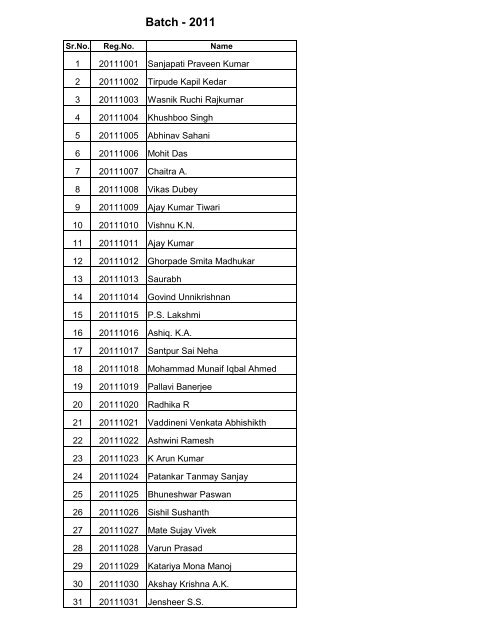 Batch - 2011 - IISER Pune
