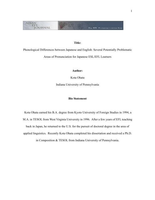 1 Title: Phonological Differences between Japanese and English ...