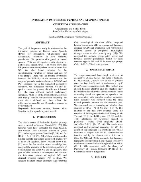 INTONATION PATTERNS IN TYPICAL AND ATYPICAL SPEECH OF ...