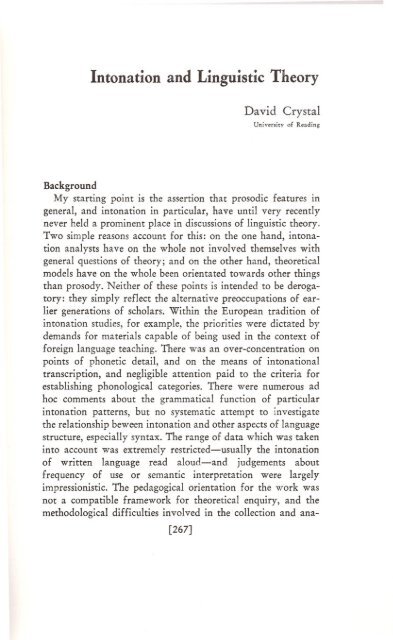 Intonation and Linguistic Theory - David Crystal