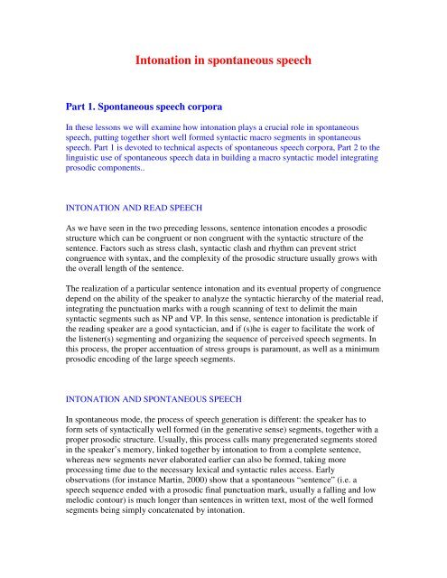 Intonation in spontaneous speech