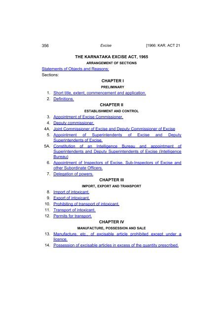356 THE KARNATAKA EXCISE ACT, 1965 ... - dpal.kar.nic.in