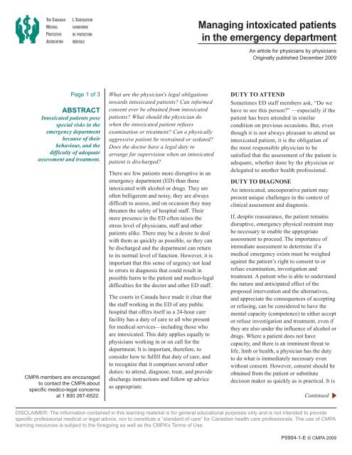 Managing intoxicated patients in the emergency department