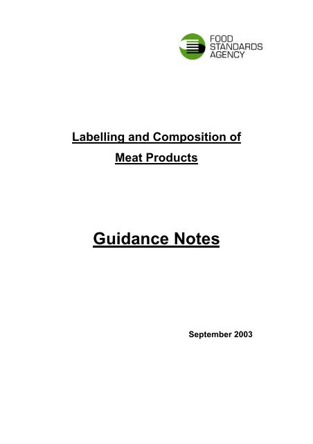 FSA - Labelling and Composition of Meat Products - Guidance Notes