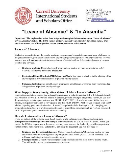 Leave of Absence & "In Absentia" registration - ISSO