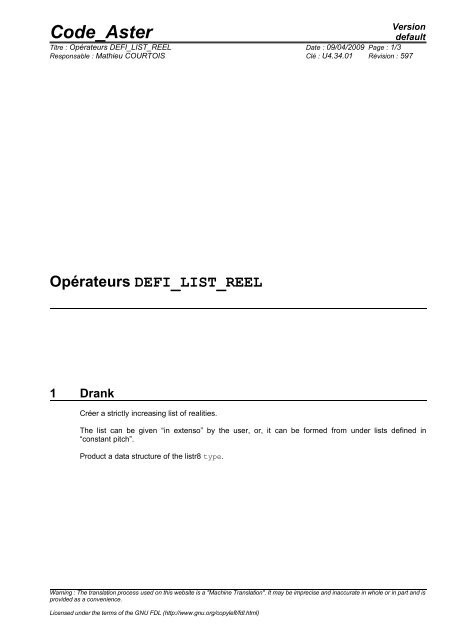 [U4.34.01] Operators DEFI_LIST_REEL - Code_Aster