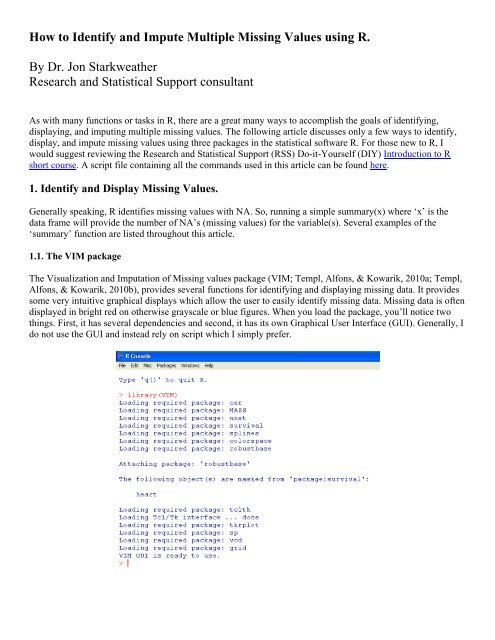 How to Identify and Impute Multiple Missing Values using R. By Dr ...