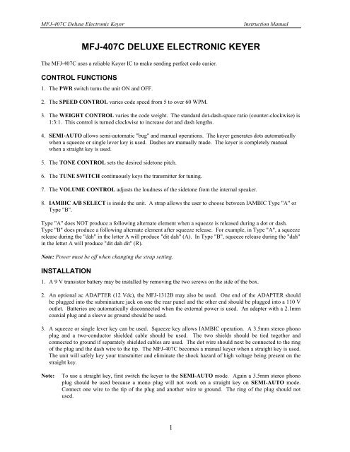 MFJ-407C DELUXE ELECTRONIC KEYER